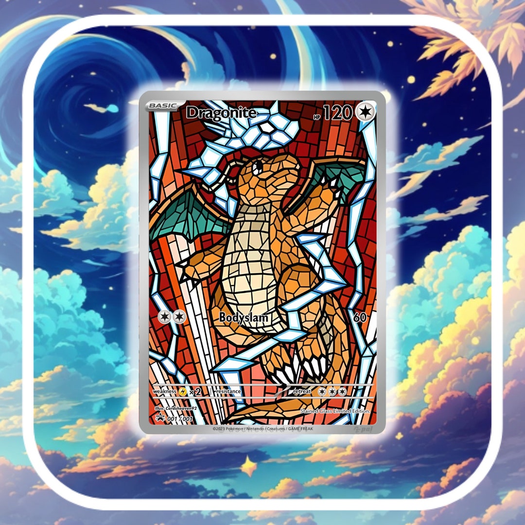 Dragonite Stained Glass Edition PKMN Holo Card CUSTOM Card Proxy Orica - Etsy