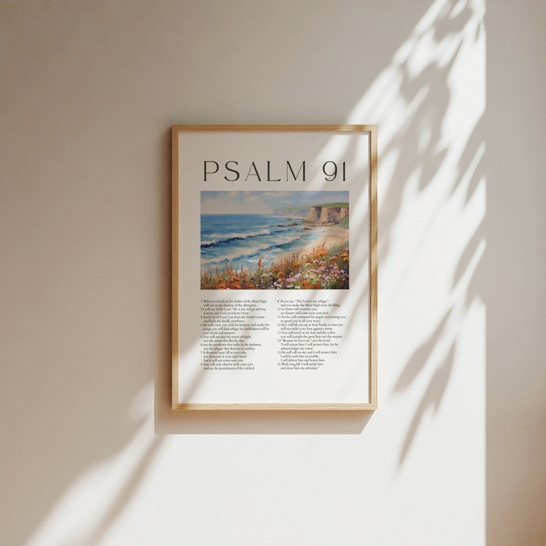 Psalm 91 Printable Art, Christian Wall Decor, Vintage Watercolor ...
