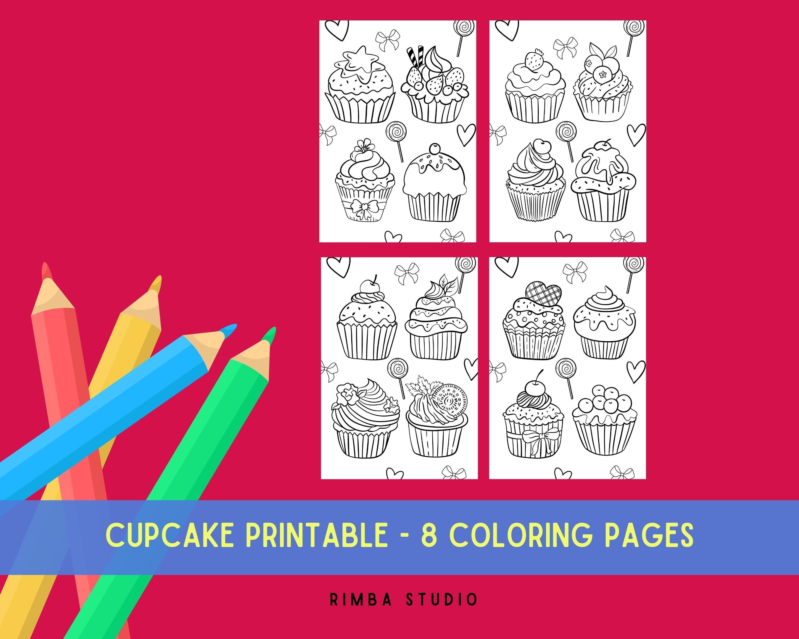 Cupcake Coloring Pages for Kids Girl, Cake Printable Coloring Worksheet ...