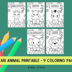 Safari Animal Coloring Pages for Kids, Printable Coloring Worksheet for ...