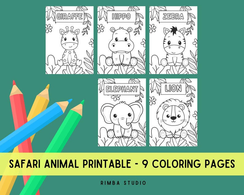 Safari Animal Coloring Pages for Kids, Printable Coloring Worksheet for ...