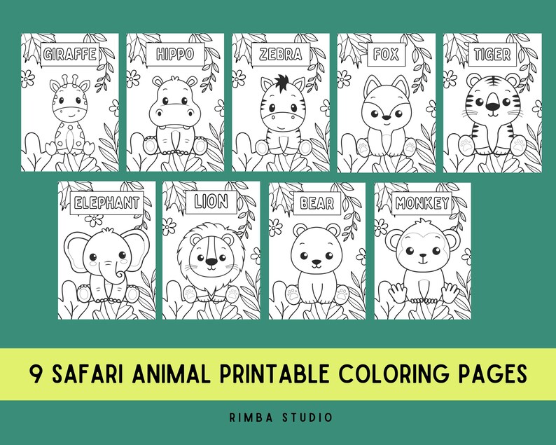 Safari Animal Coloring Pages for Kids, Printable Coloring Worksheet for ...