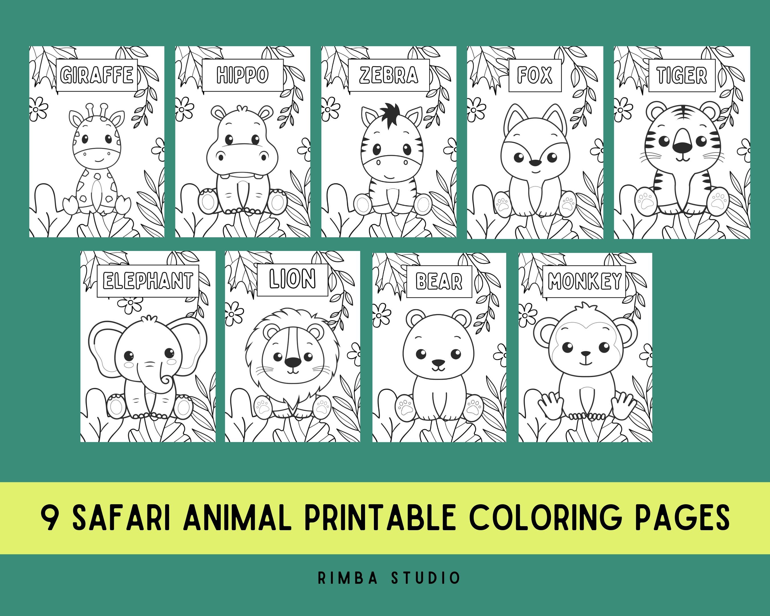 Safari Animal Coloring Pages for Kids, Printable Coloring Worksheet for ...