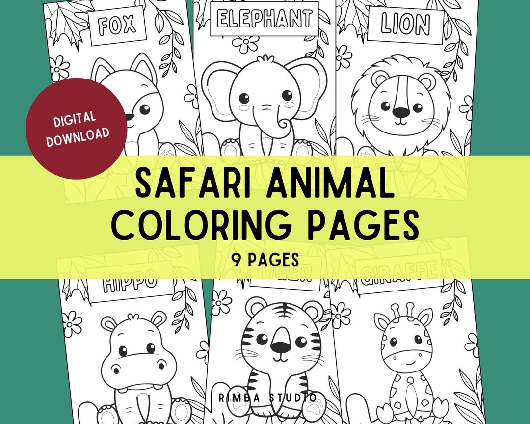 Safari Animal Coloring Pages for Kids, Printable Coloring Worksheet for ...