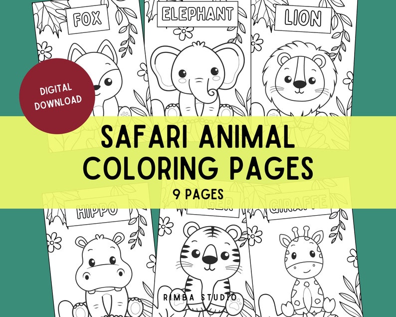 Safari Animal Coloring Pages for Kids, Printable Coloring Worksheet for ...