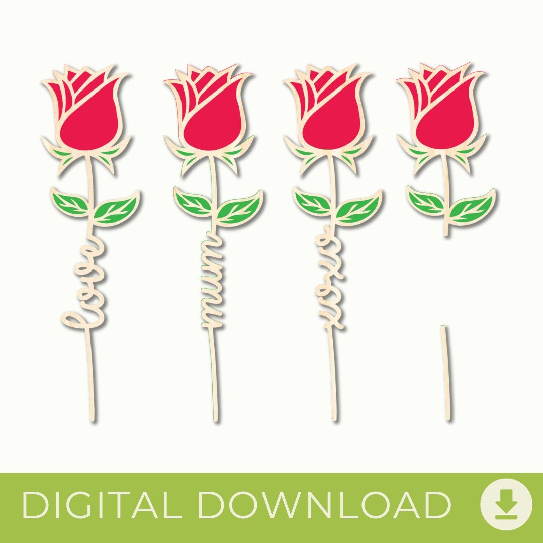 Laser Cut Rose Digital File, Flower Bundle, CNC Files, Engraving SVG ...