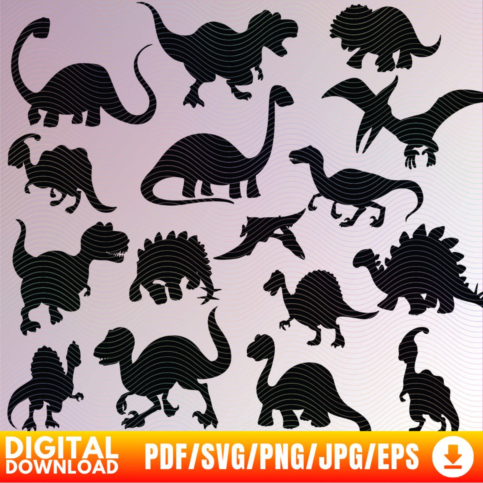 Dinosaur Digital Files, Dinosaur Black and White, Silhouette, Dinosaur ...