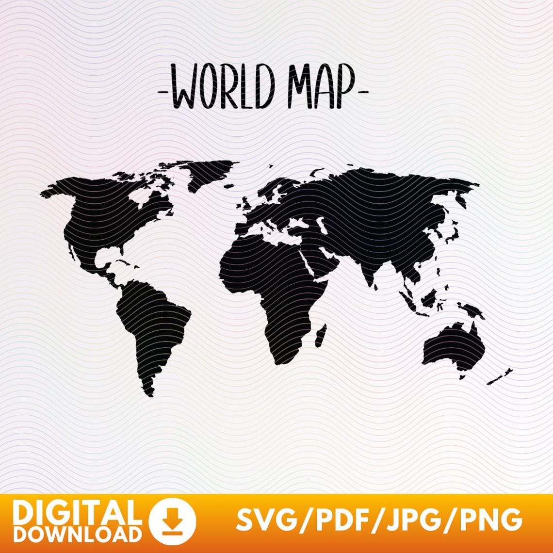 World Map Digital File, World Map Silhouette, Black and White, Digital ...