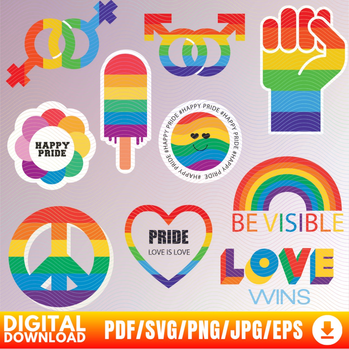 LGBT Digital File, Love Wins, Pride Design, Happy Pride Sign, Instant ...