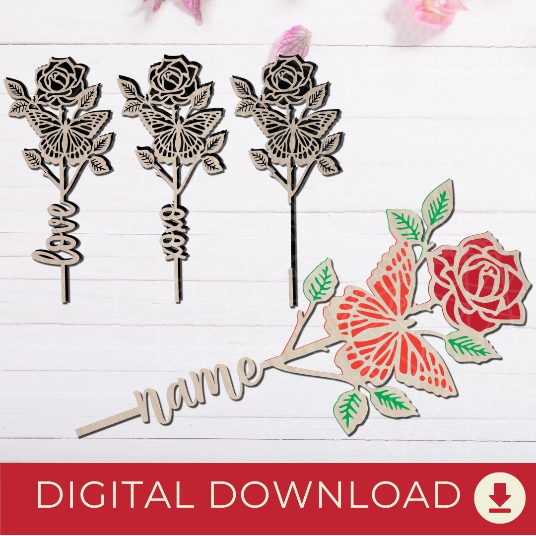 Laser Cut Rose Digital File, Flower Bundle, CNC Files, Engraving SVG ...