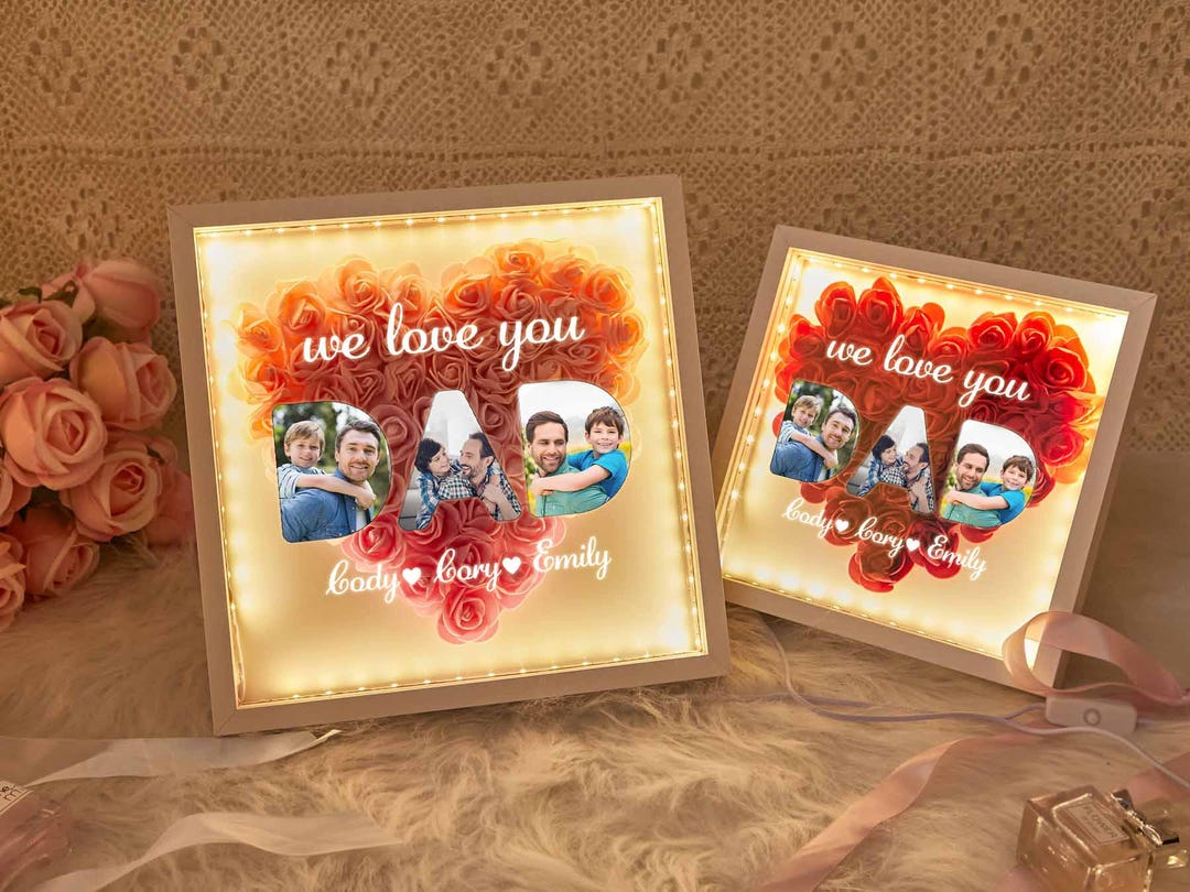 Personalized Flower Shadow Box for Dad, Customized Daddy Photo Flower ...