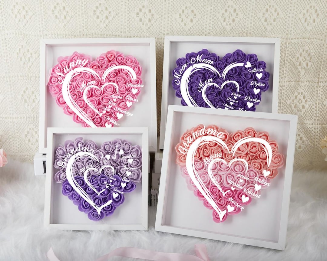 Personalized MOM Flower Shadow Box With Light ,with 1-10 Child's Names ...