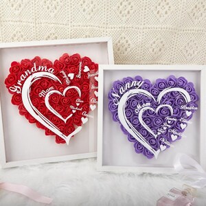 Personalized MOM Flower Shadow Box , With 1-10 Child's Names Heart Rose ...