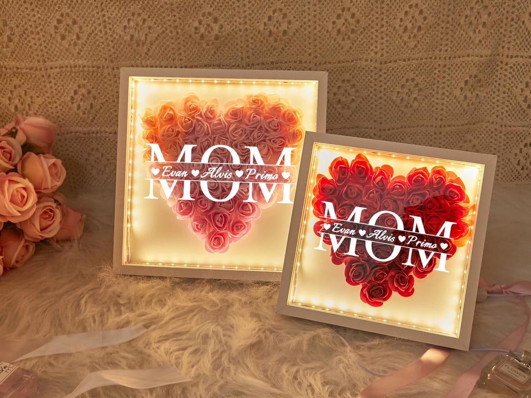 Personalized Flower Heart Shadow Box for Mom, Roses Shadowbox With ...