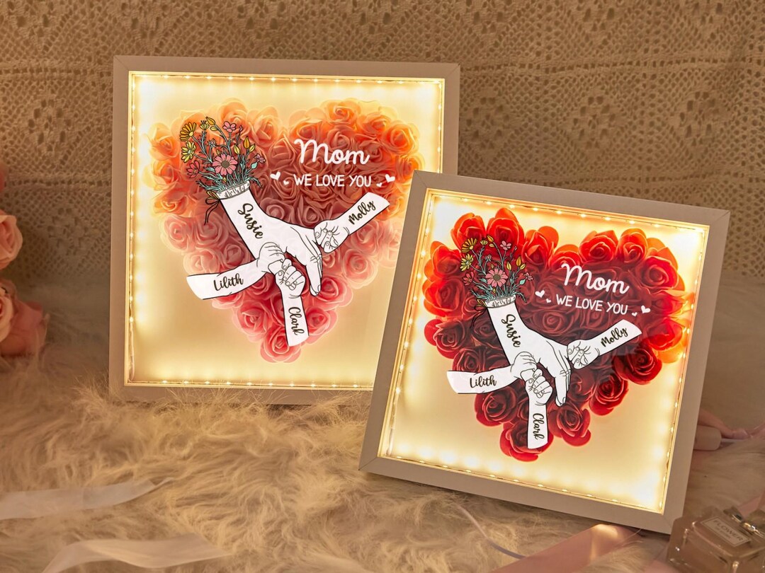 Personalized Floral Shadow Box With Light, Holding Hands Rose Frame ...