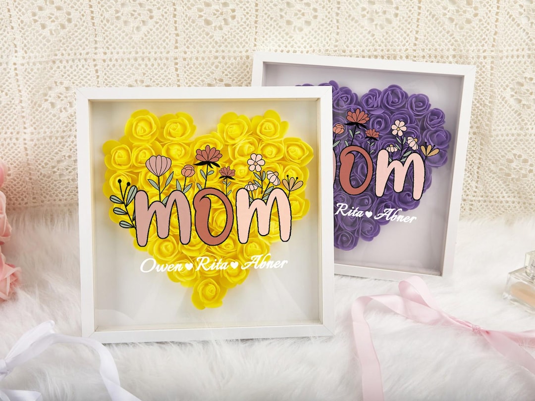 Personalized Mom Flower Shadow Box, With Name Custom Mothers Day Rose ...