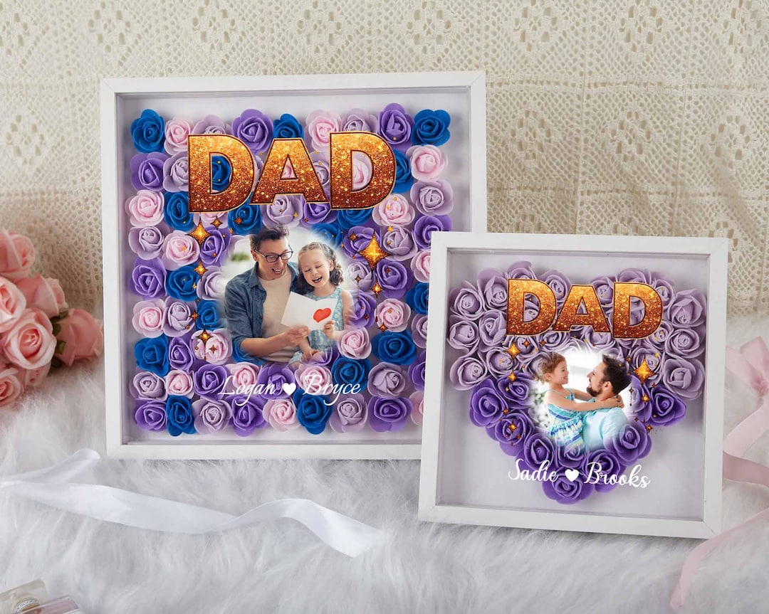 Customized Daddy Photo Flower Shadow Box With Light, Personalized Photo ...