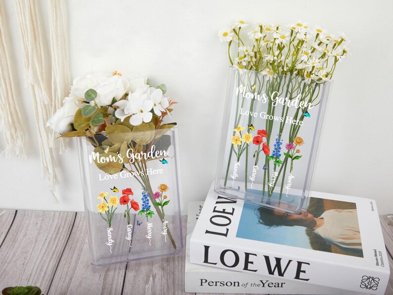 Custom Birth Month Flowers Acrylic Book Vase,mom Garden Vase,flower ...