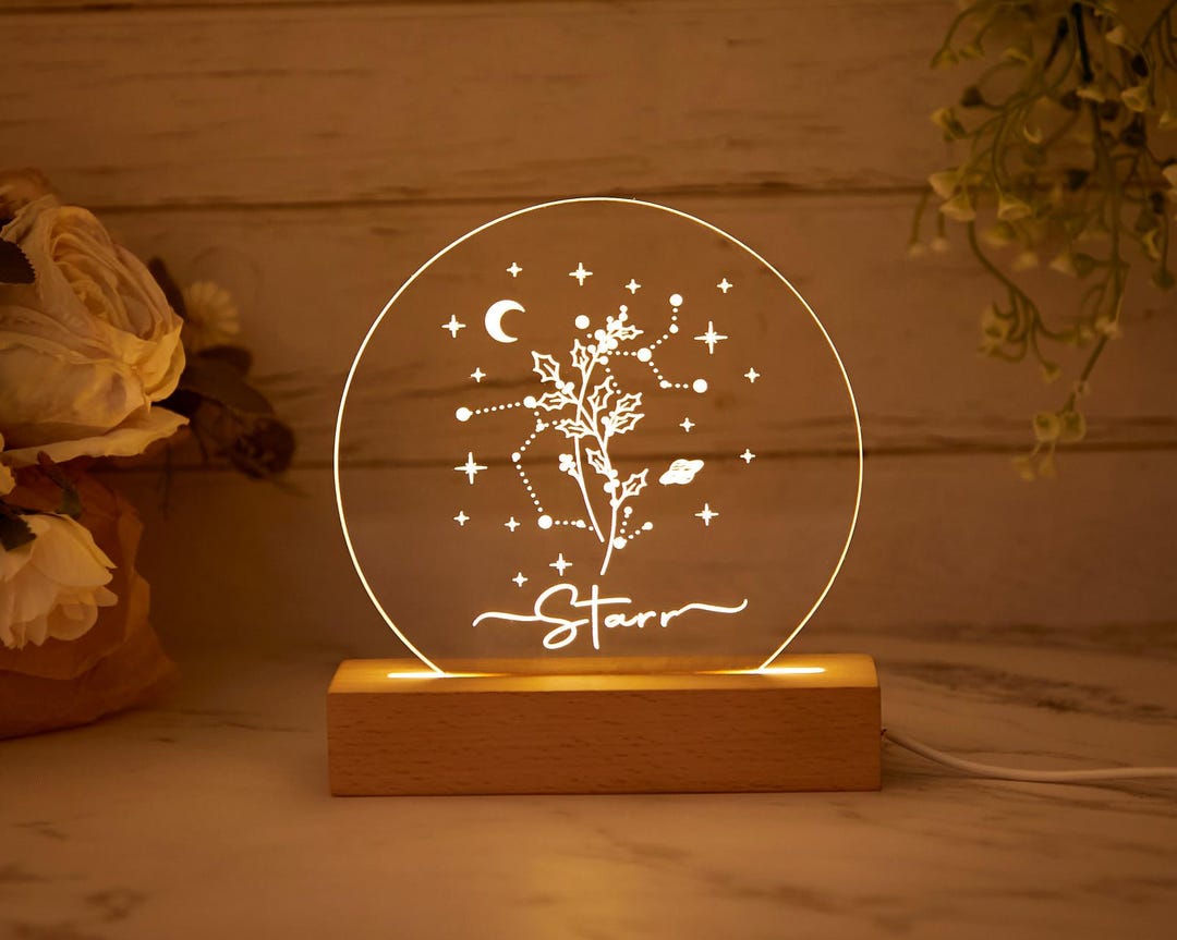 Custom Birth Month Flower Night Light,personalized Star Map Acrylic ...