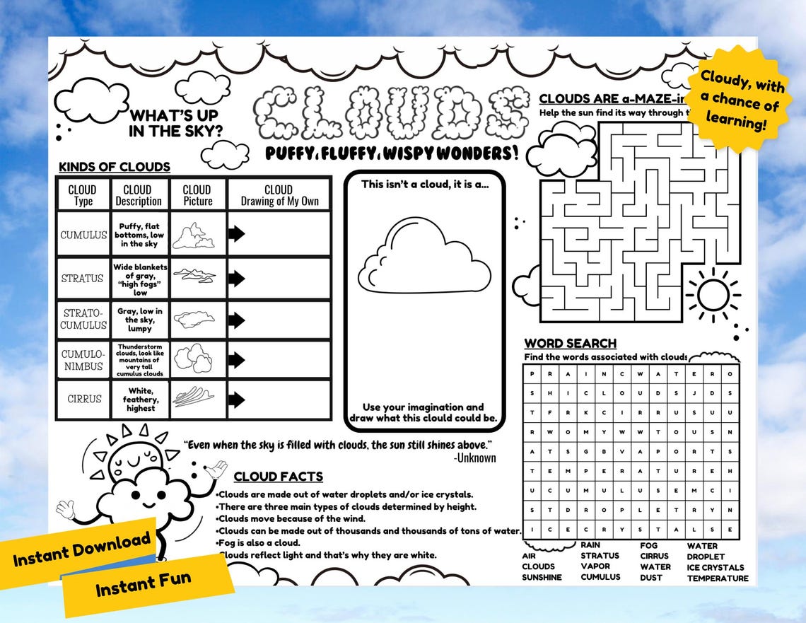 Cloud Activity Sheet | Printable | Instant Download - Etsy