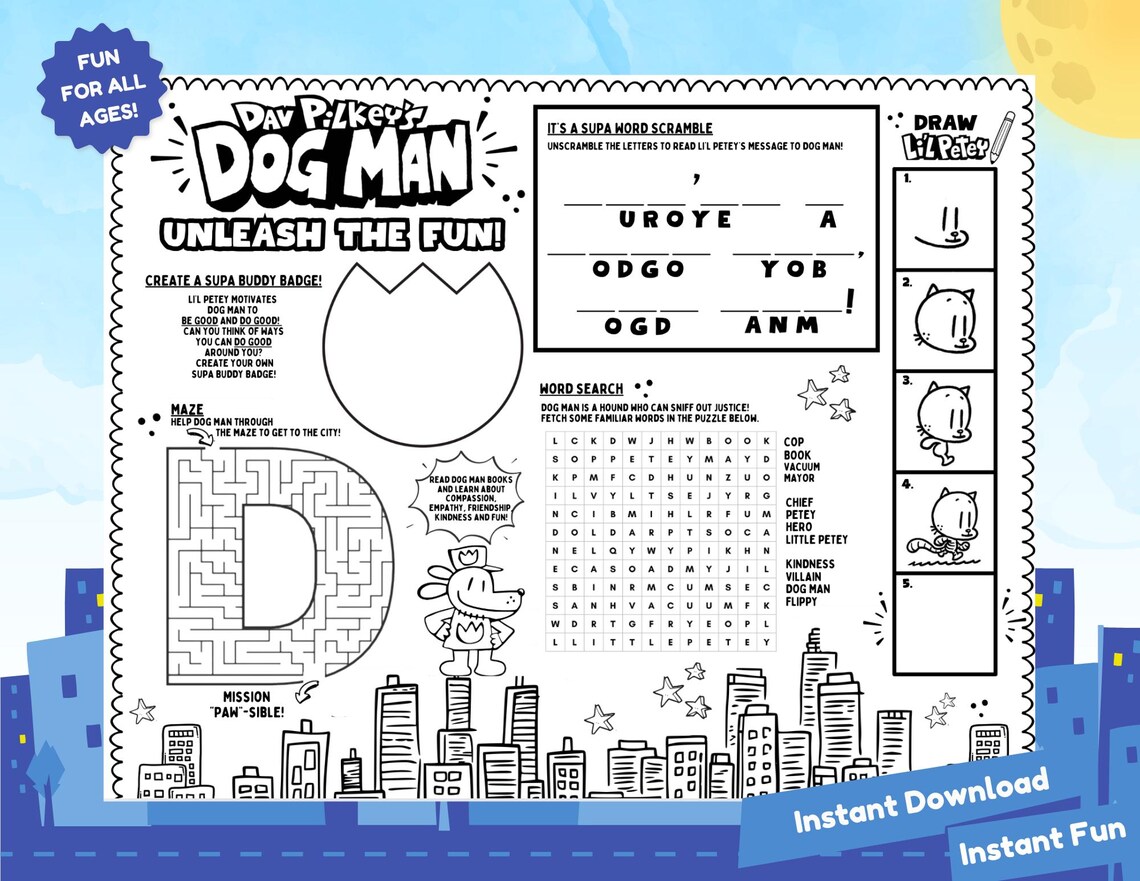 Dog Man Activity Sheet | Printable | Instant Download - Etsy