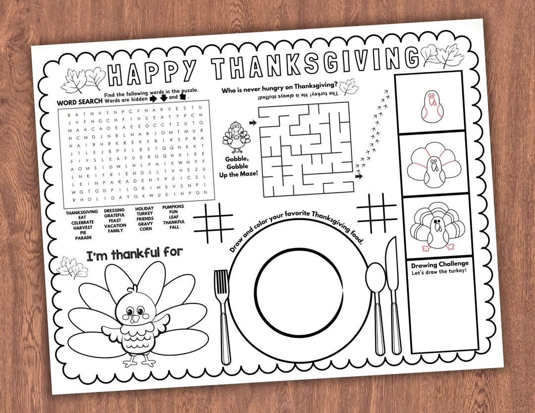 Thanksgiving Activity Sheet | Printable | Instant Download - Etsy