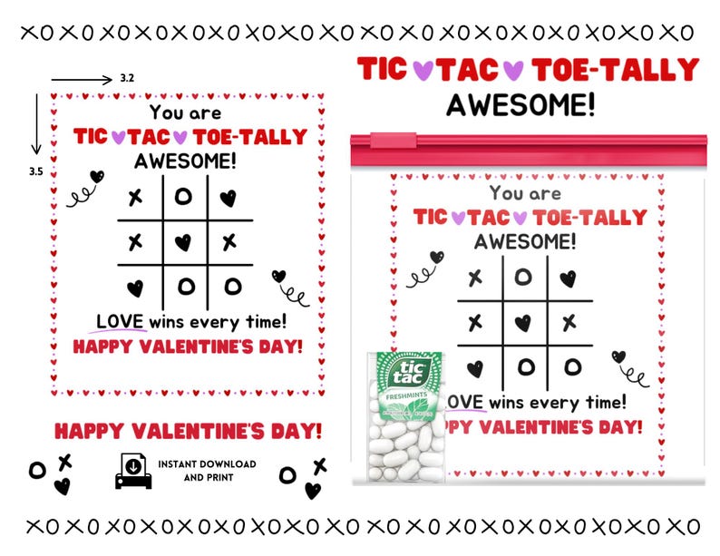 Tic Tac Toe Valentine | Instant Download | Kids Valentine | School ...
