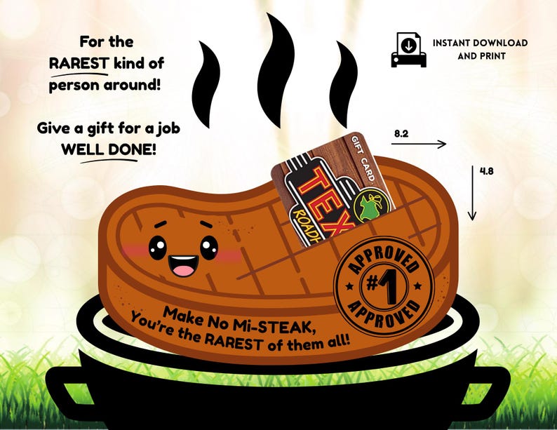 Steak Gift Card Printable | Instant Download | Appreciation Gift ...
