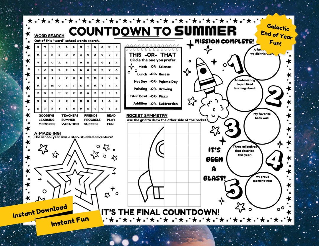 End of School Year Activity Sheet | Printable | Instant Download - Etsy