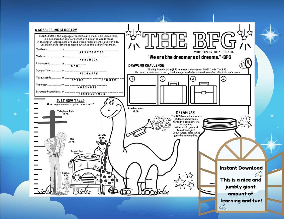 BFG Big Friendly Giant Activity Sheet | Printable | Instant Download - Etsy