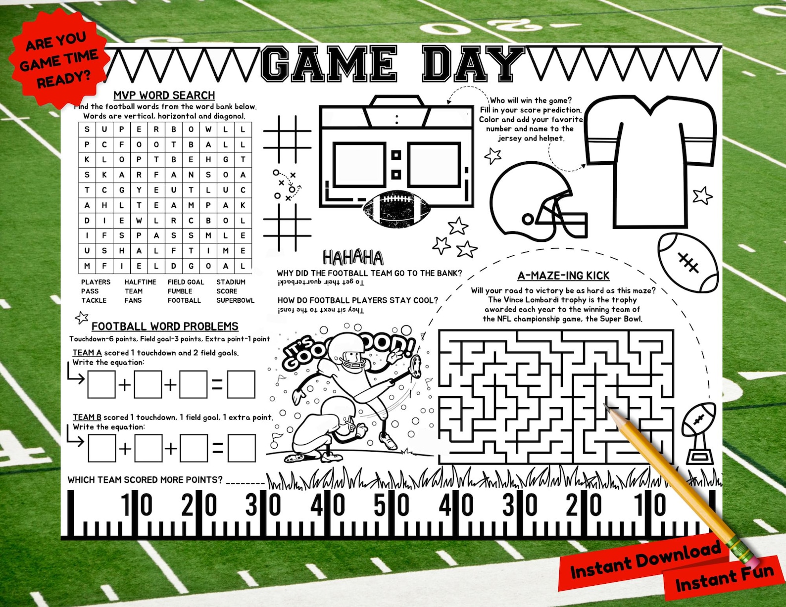 NFL Football Activity Sheet | Printable Activity Sheet| Instant ...