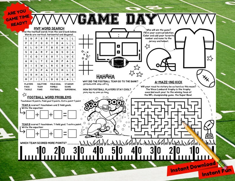 NFL Football Activity Sheet | Printable Activity Sheet| Instant ...