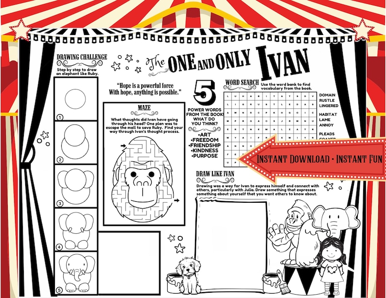 The One and Only Ivan Activity Sheet | Printable | Instant Download ...