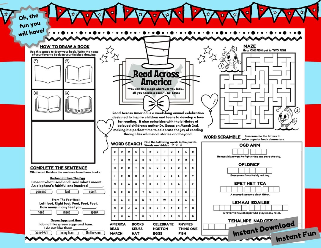 Read Across America Activity Sheet | Printable Activity Sheet| Instant ...