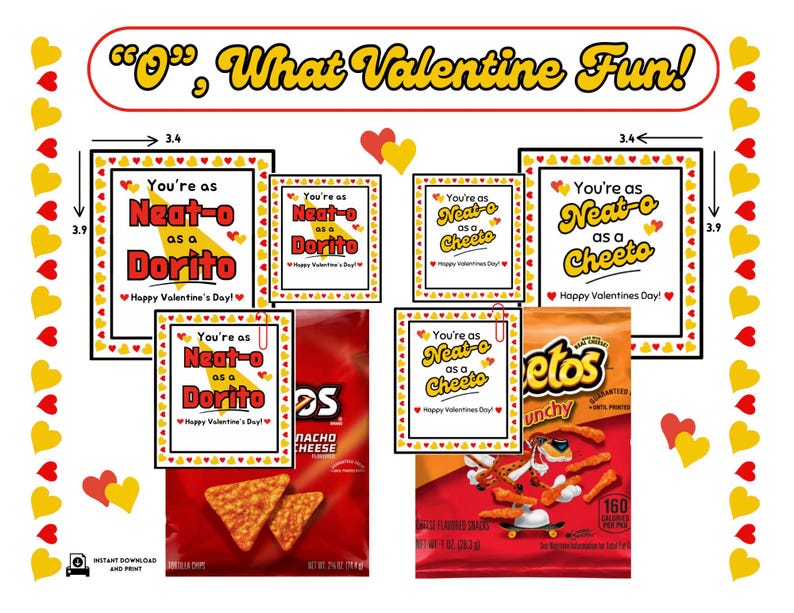 Cheeto and Doritos Valentine | Instant Download | Kids Valentine | School Valentine | Classroom ...