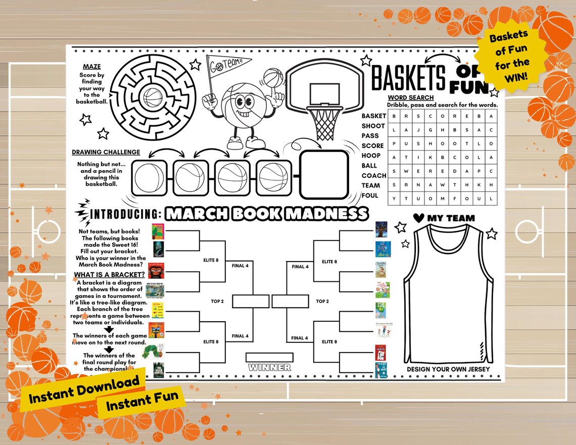 Basketball | March Madness | Book Bracket | Printable | Instant ...