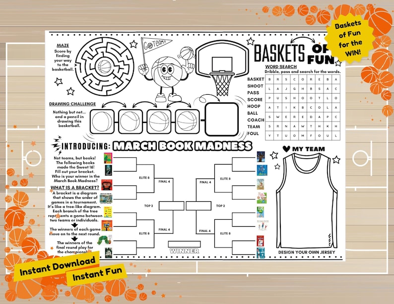 Basketball | March Madness | Book Bracket | Printable | Instant ...