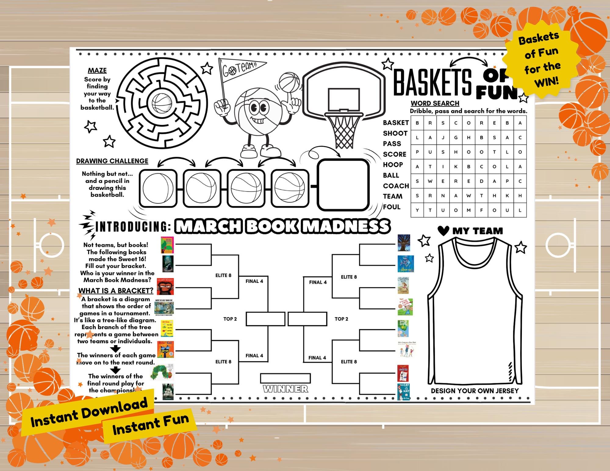Basketball | March Madness | Book Bracket | Printable | Instant ...