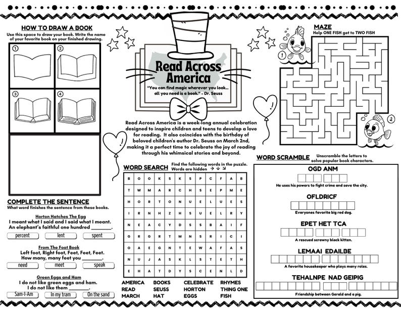 Read Across America Activity Sheet | Printable Activity Sheet| Instant ...