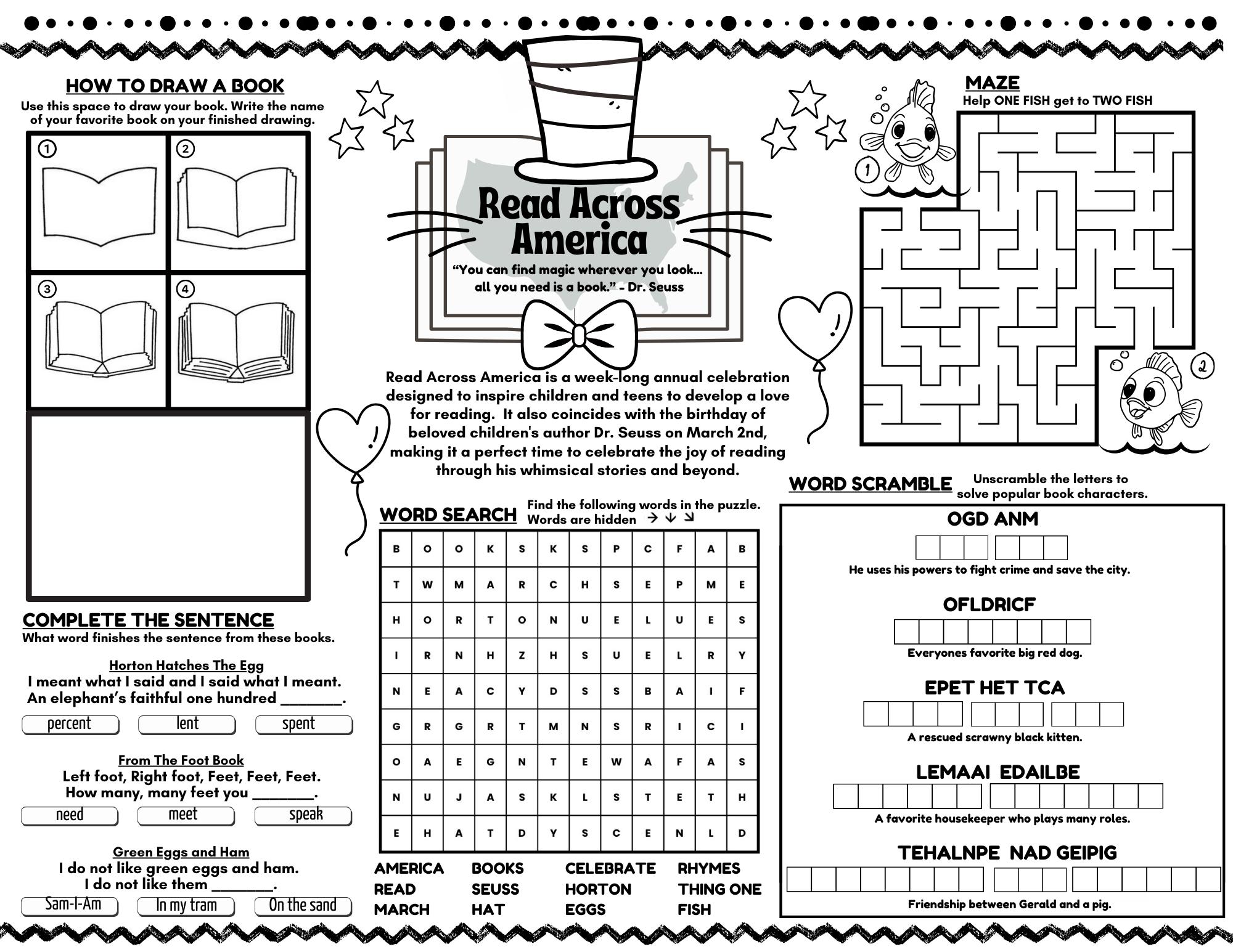 Read Across America Activity Sheet | Printable Activity Sheet| Instant ...