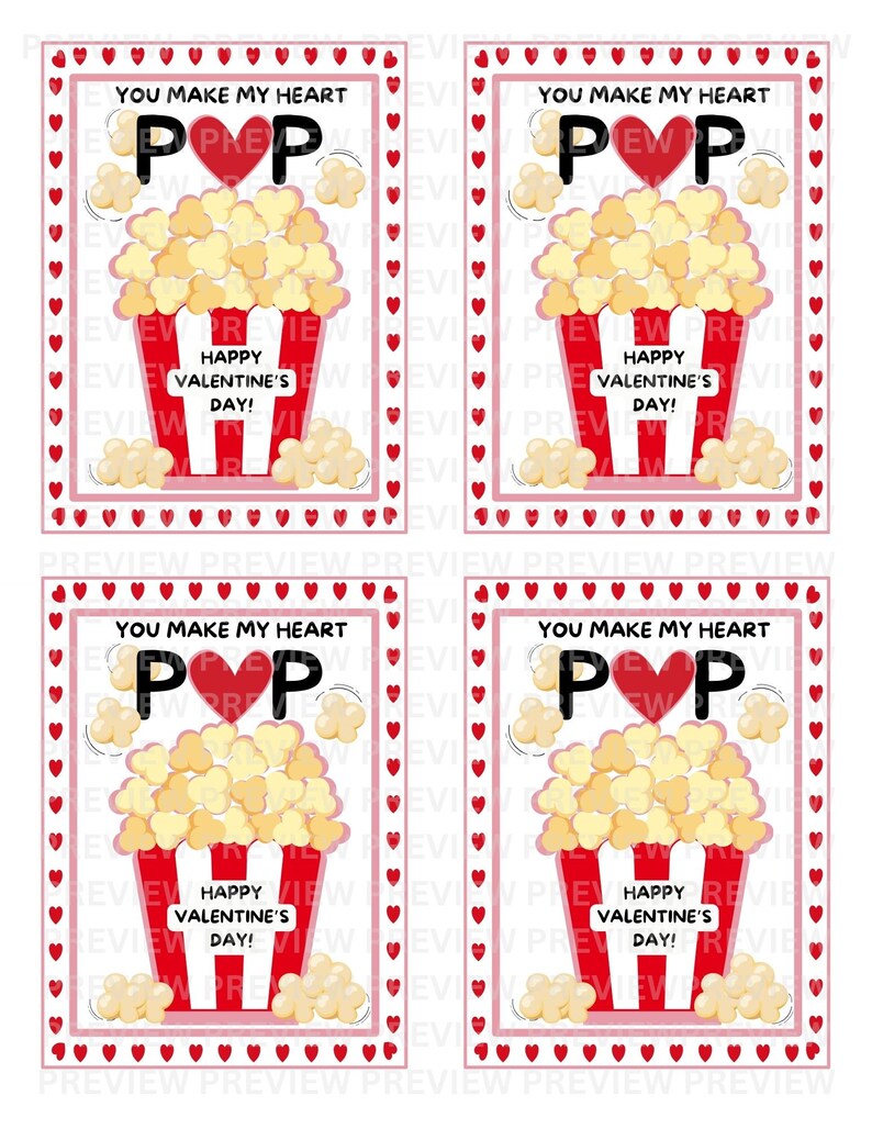 Popcorn Valentine | Printable | Instant Download - Etsy