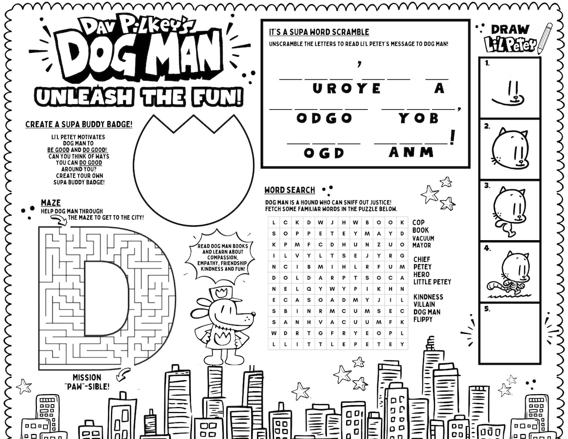 Dog Man Activity Sheet | Printable | Instant Download - Etsy Canada