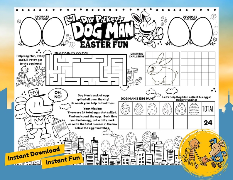 Dog Man Easter Egg Activity Sheet| Printable | Instant Download - Etsy