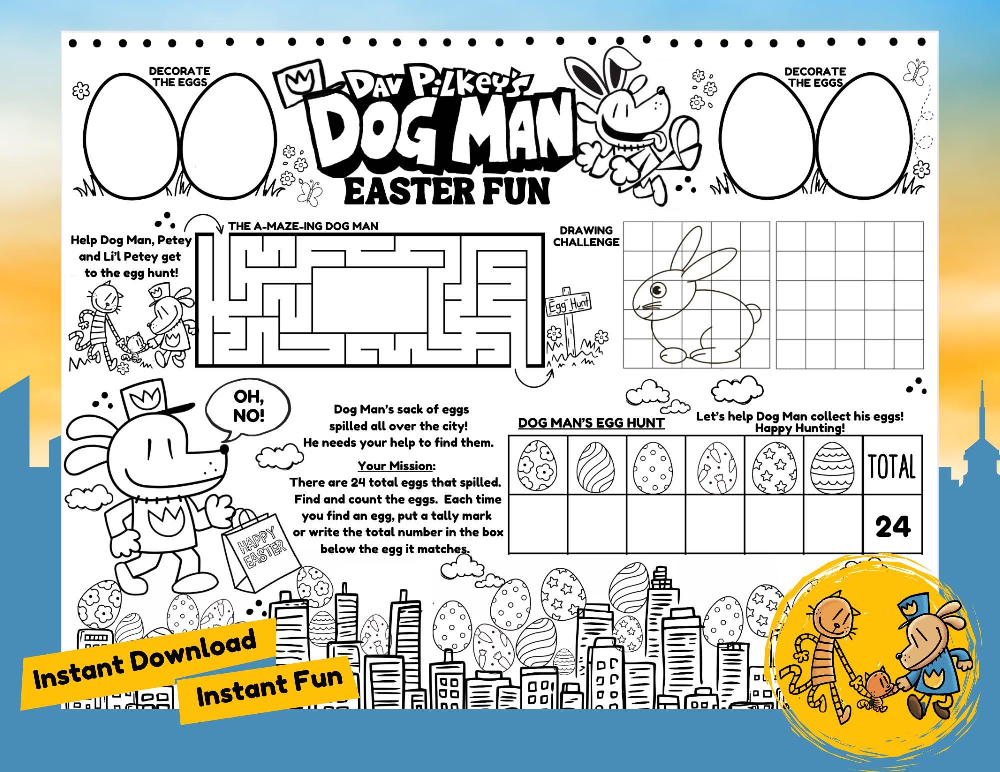 Dog Man Easter Egg Activity Sheet| Printable | Instant Download - Etsy
