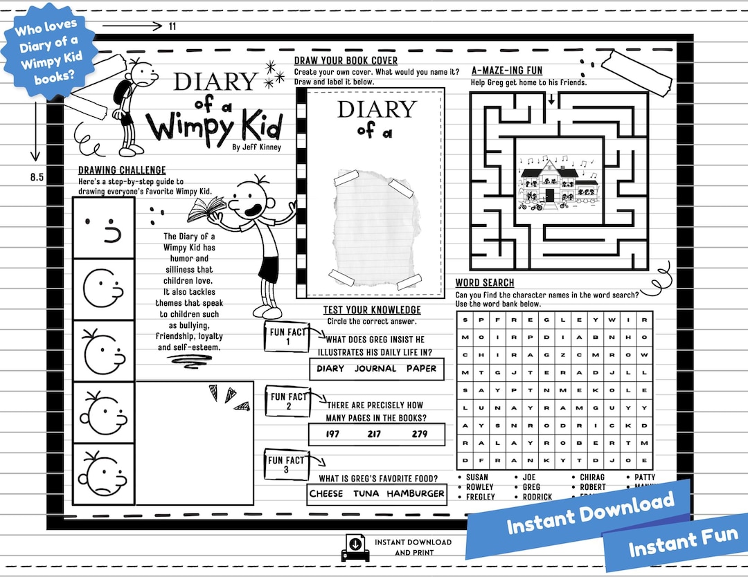Diary of a Wimpy Kid Activity Sheet | Printable | Instant Download - Etsy