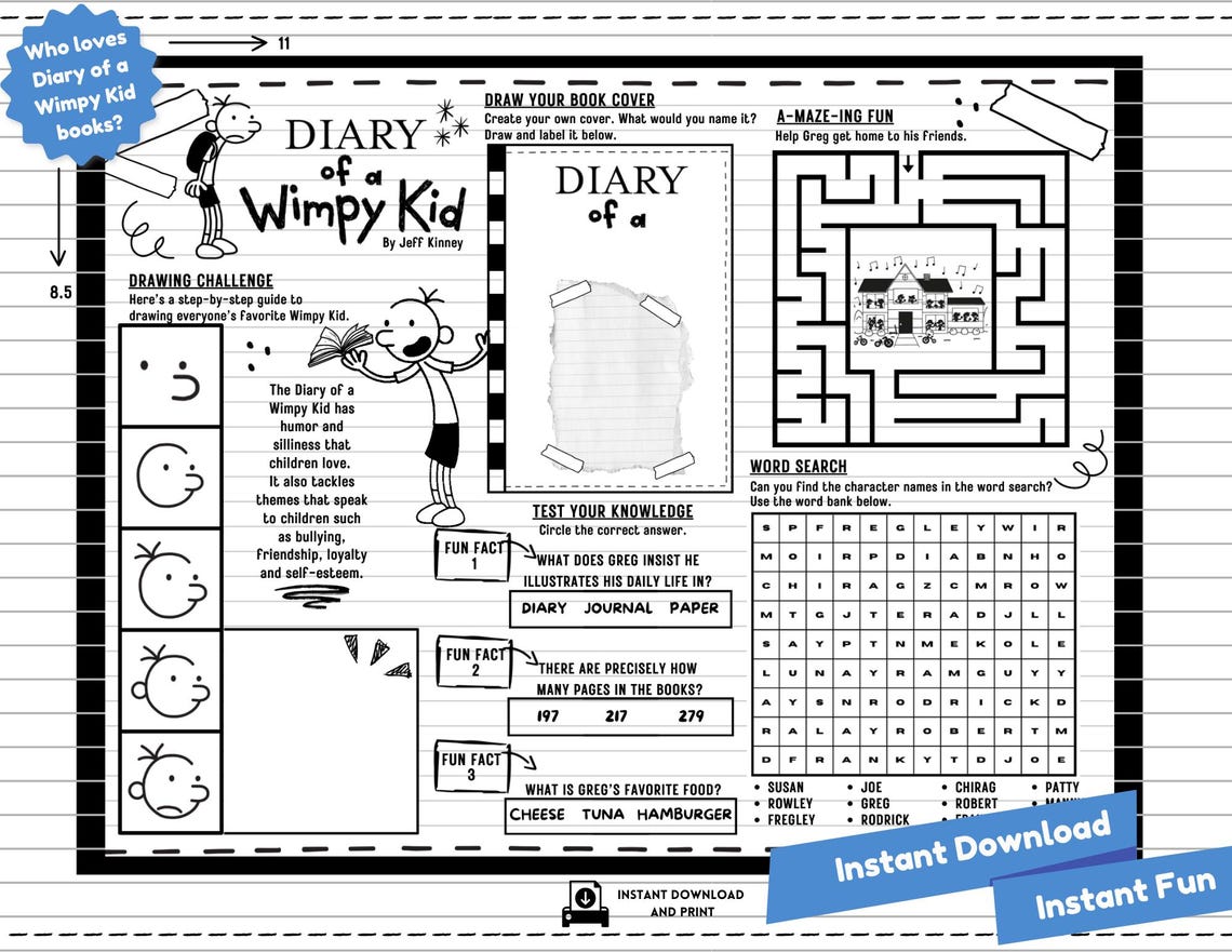 Diary of a Wimpy Kid Activity Sheet | Printable | Instant Download ...