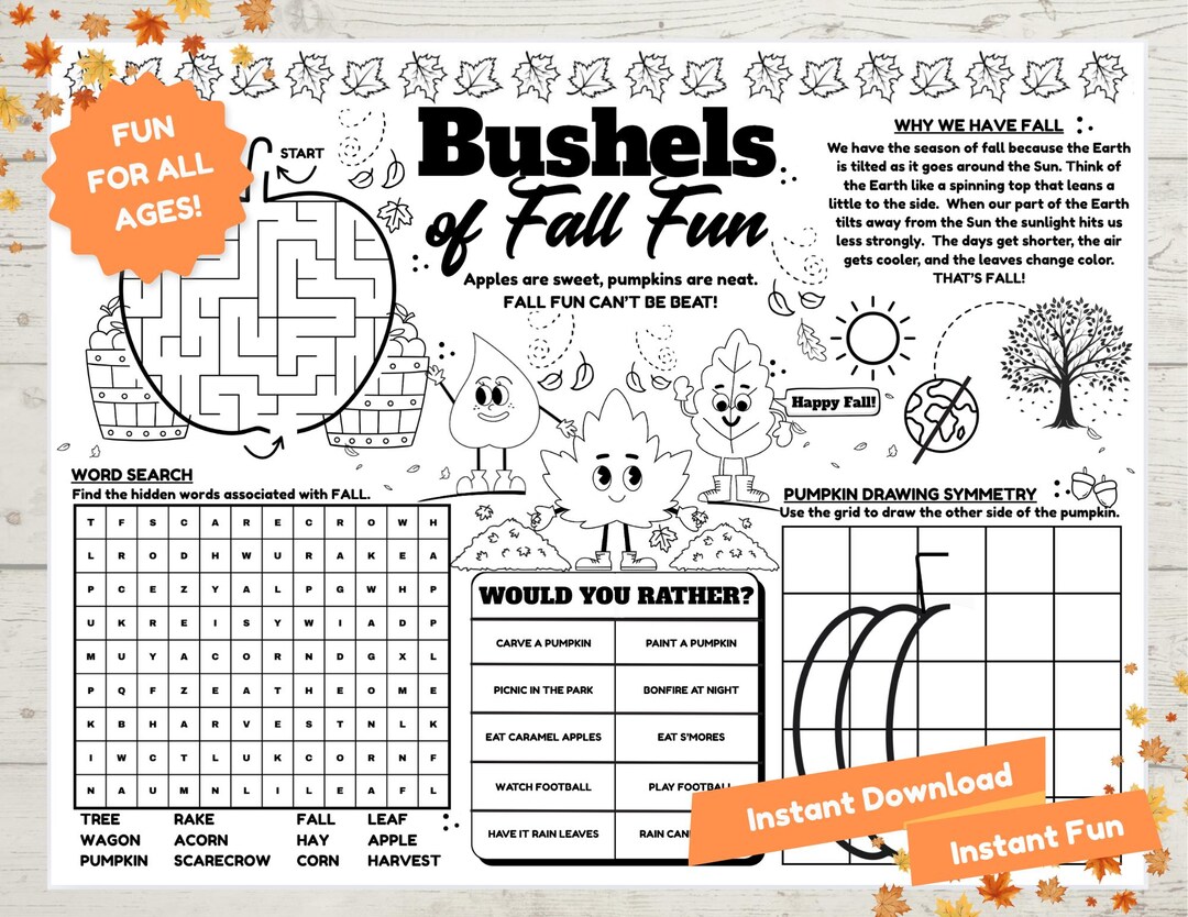 Season of Fall Activity Sheet | Printable | Instant Download - Etsy