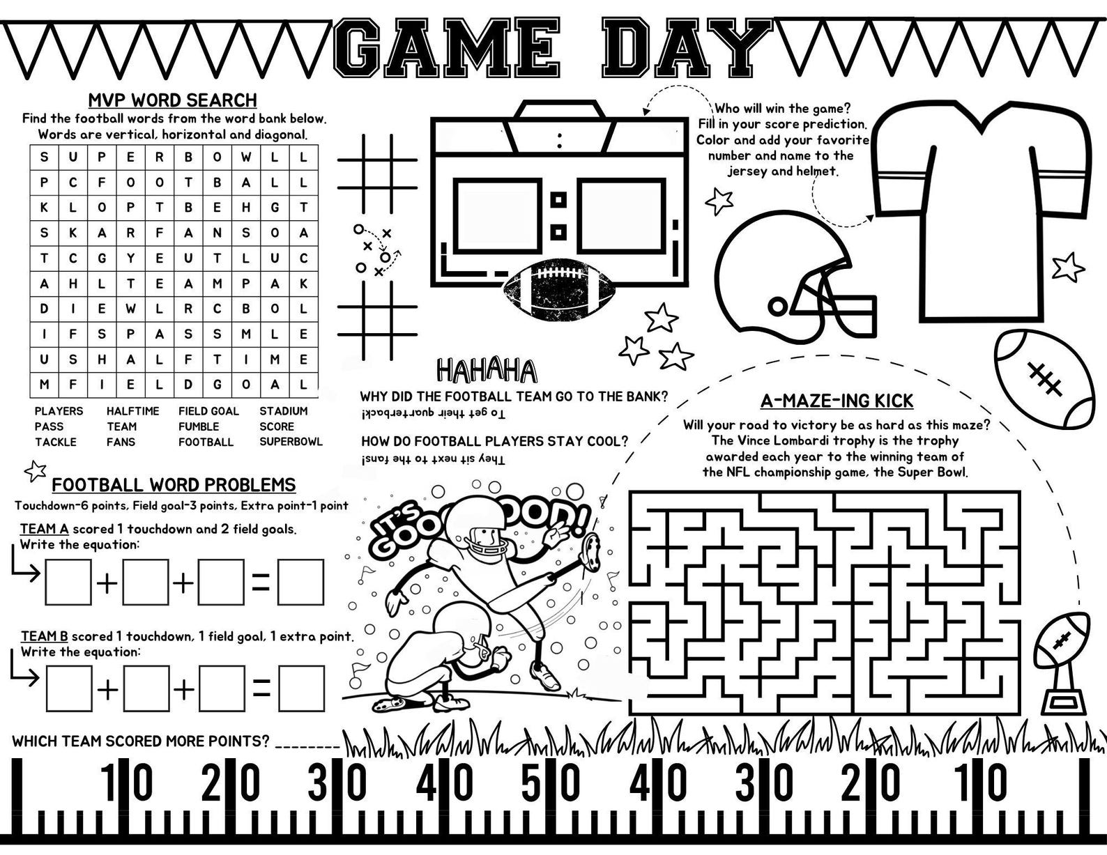 NFL Football Activity Sheet | Printable Activity Sheet| Instant ...