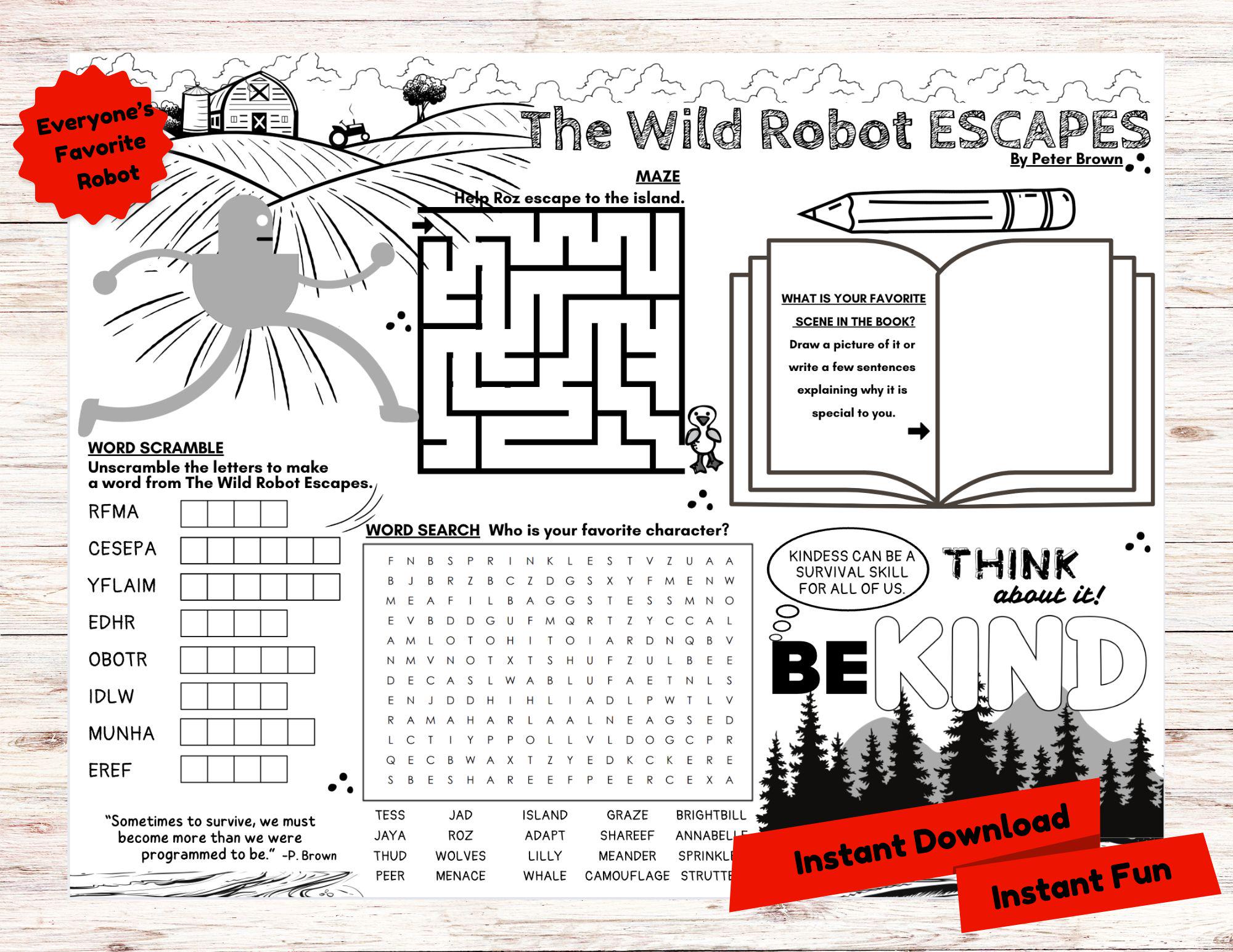 The Wild Robot Escapes Activity Sheet | Printable | Instant Download ...