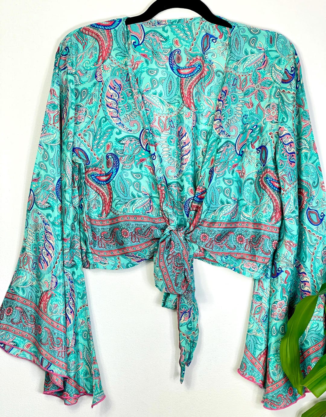 Silk Sari Crop Top: Boho Bell Sleeves Wrap, Upcycled Vintage - Etsy